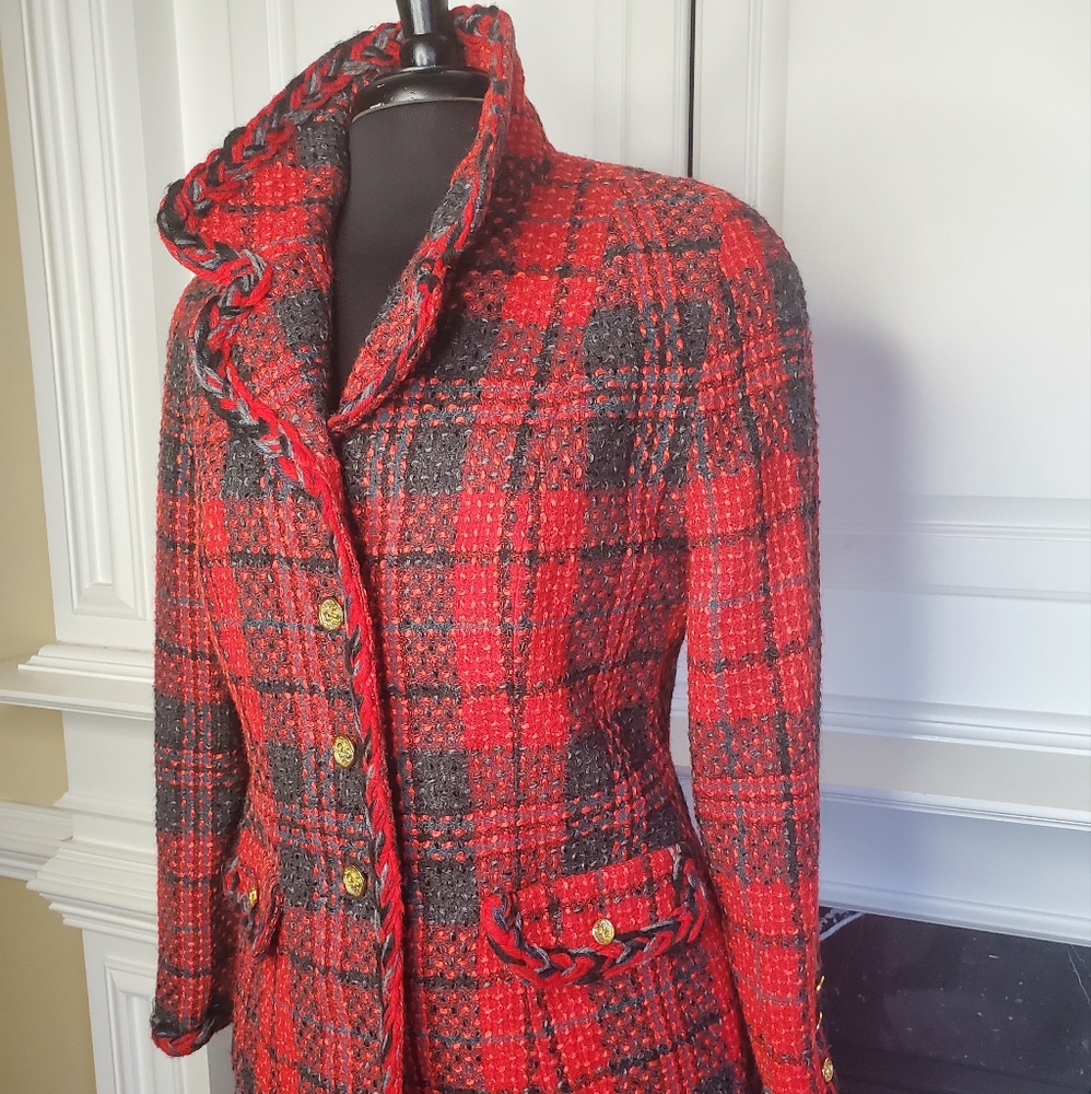 Rare Vtg Lilli Ann Two Piece Red Tweed Suit - Gem